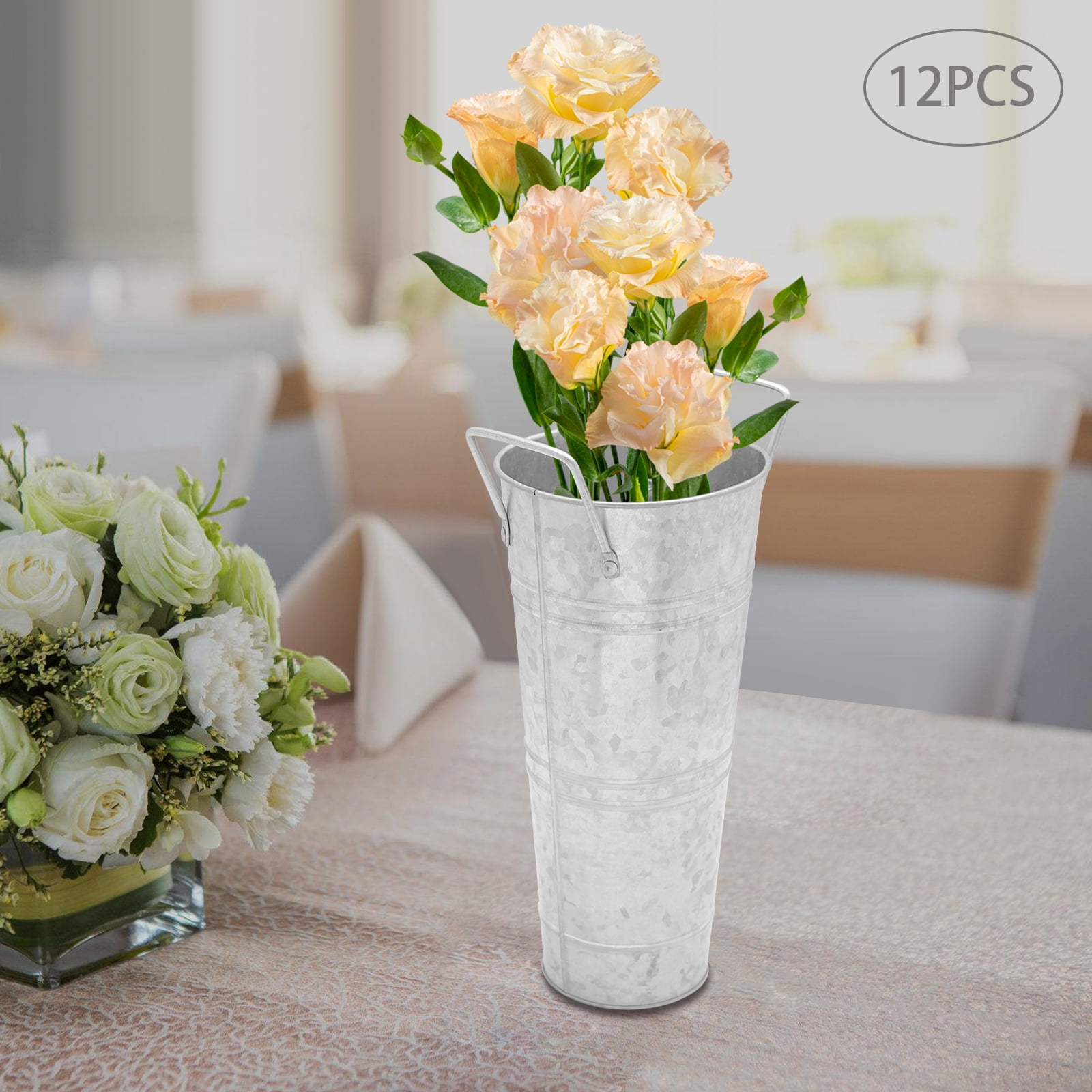 Wildnix Set of 12 Galvanized Iron Flower Buckets, Modern Cylindrical ...