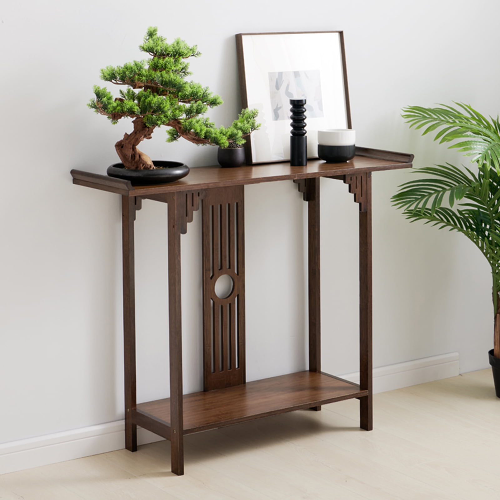 Wildnix Storage Cabinets – Sturdy Bamboo Entryway Table with Walnut ...