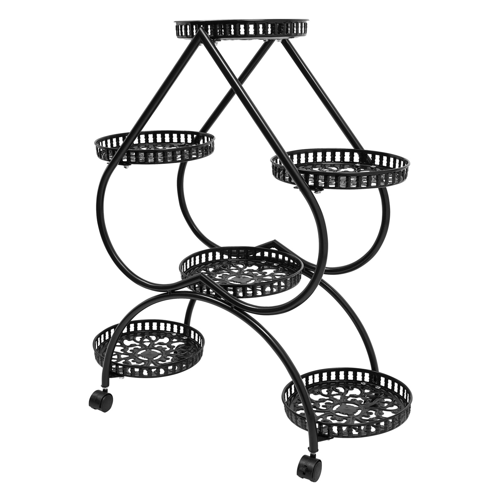 Wildnix Sturdy 4-Tier Plant Stand with 6 Trays, Iron Frame, Movable and ...