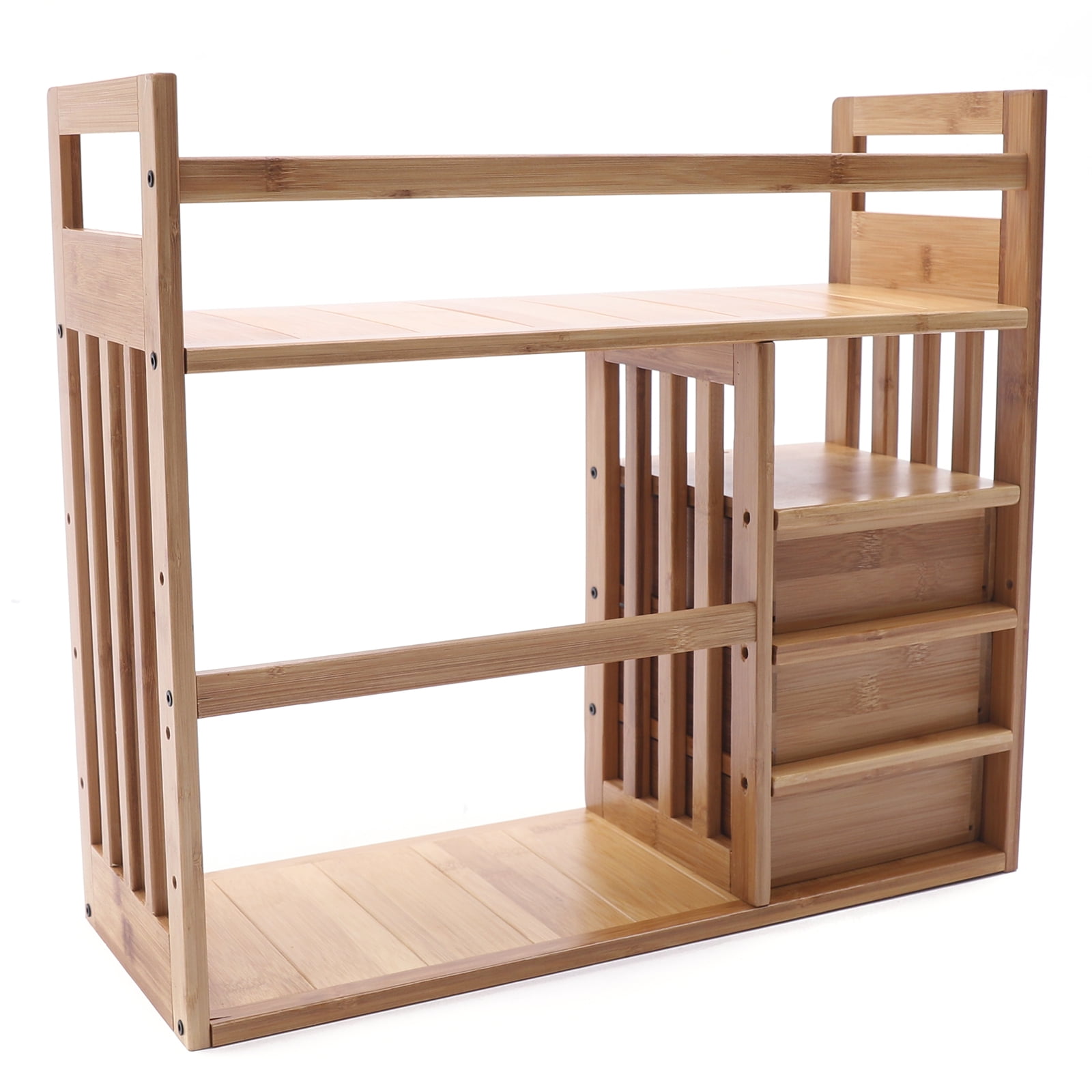Wildnix Sturdy Bamboo Desktop Bookshelf with 3 Drawers for Books ...