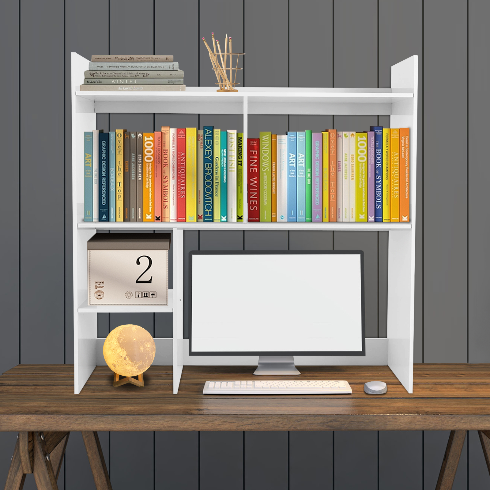 Wildnix Sturdy Desktop Bookshelf with 5 Spacious Compartments, PVC ...