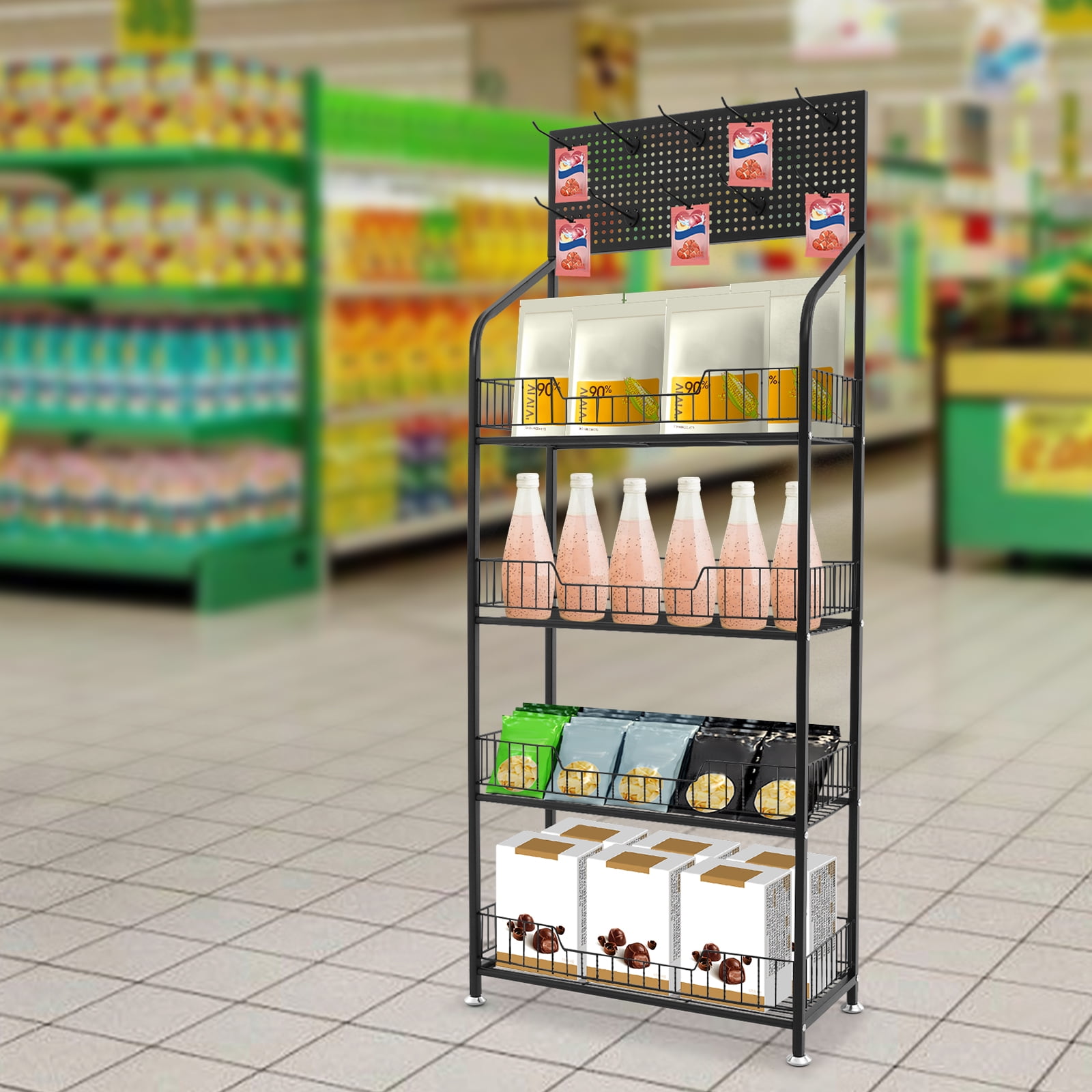 Wildnix Stylish and Retail Counter Display Rack with 4 Tiers, Hooks ...