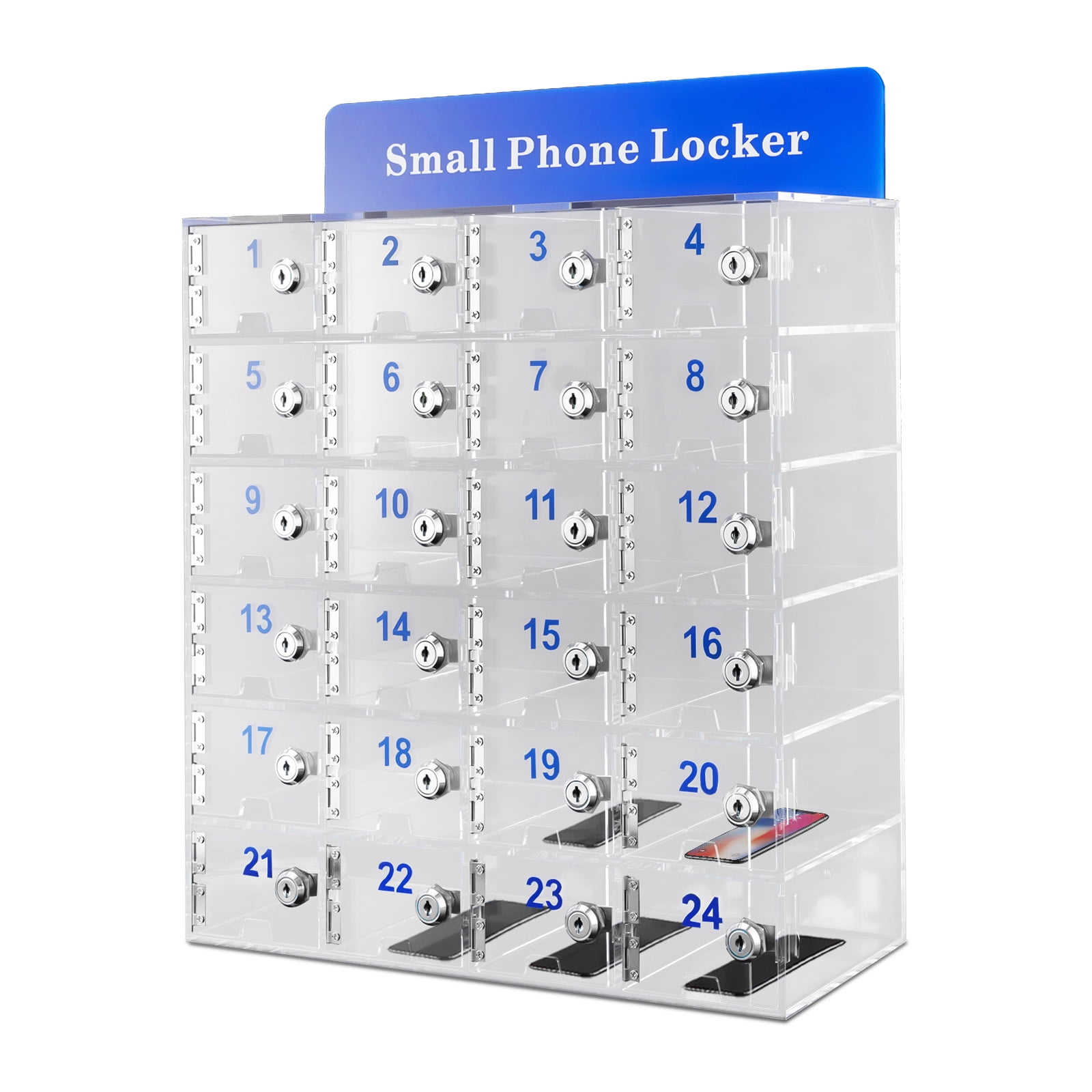 Wildnix Transparent Acrylic Cell Phone Locker with 24 Slots, Lock and ...