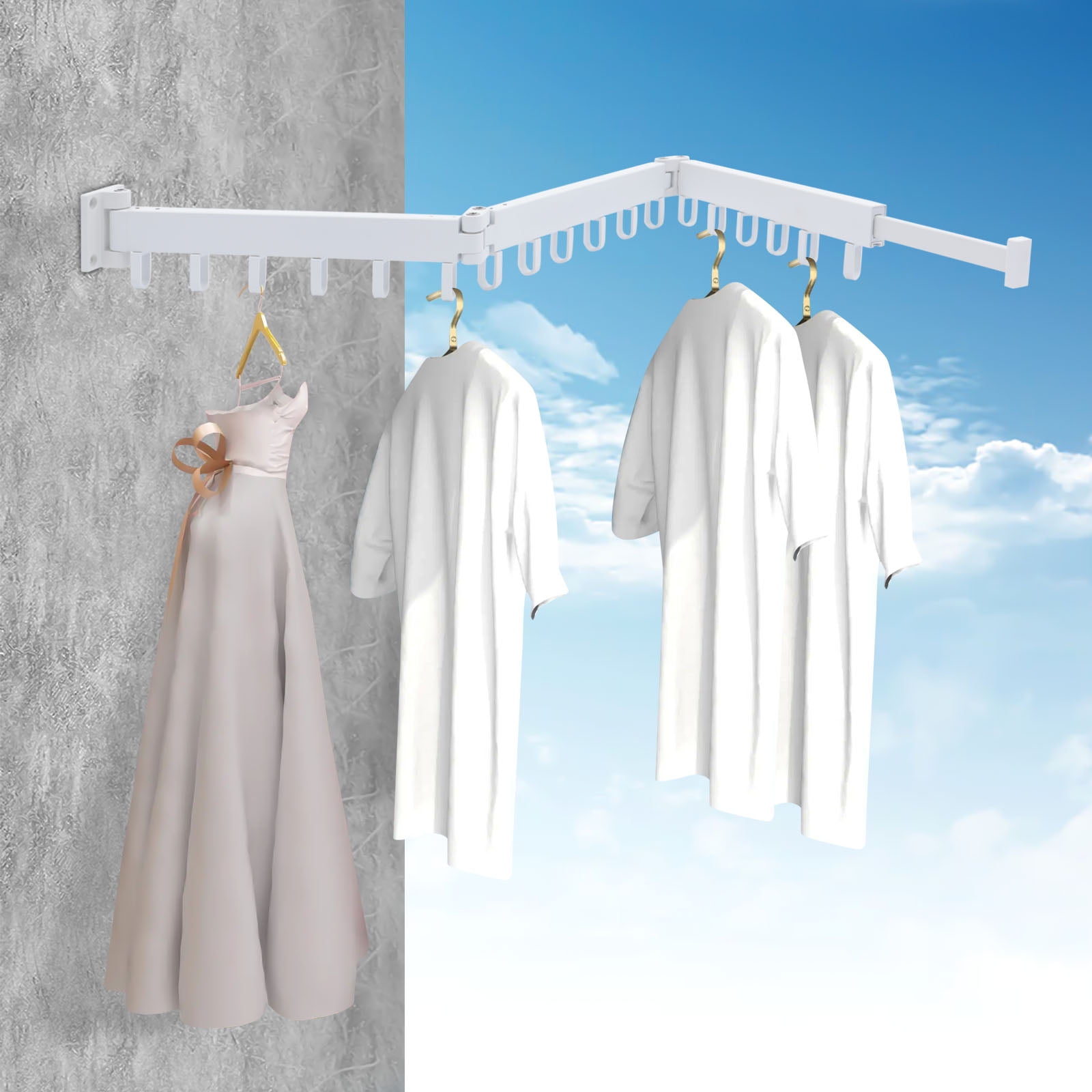 Wildnix Wall Mounted Drying Rack with Tri-Folding Design, Telescopic ...