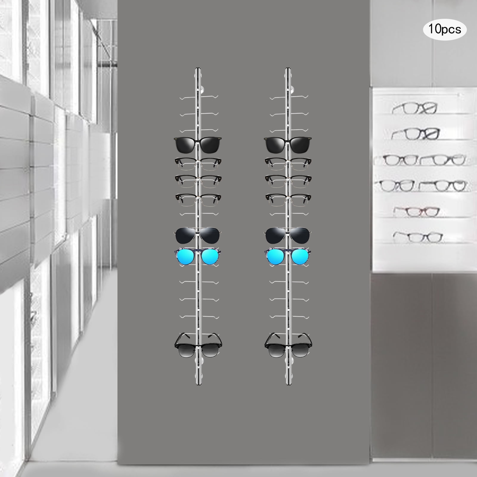 Wildnix Wall Mounted Eyeglass Display Stand, Silver Aluminum Alloy and ...