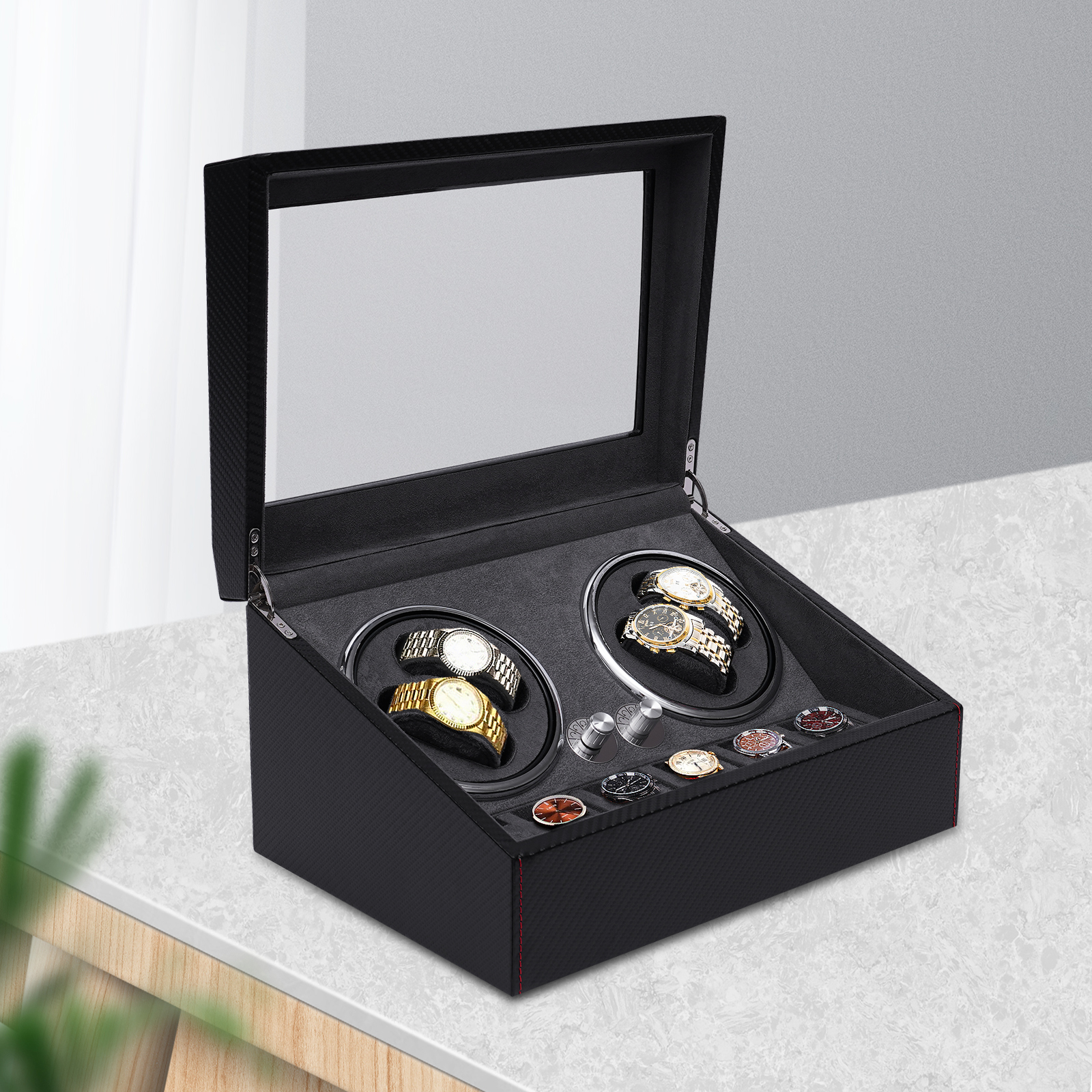 Wildnix Watch Winder with 4 Winder and 6 Storage Spaces, Quiet Motor ...