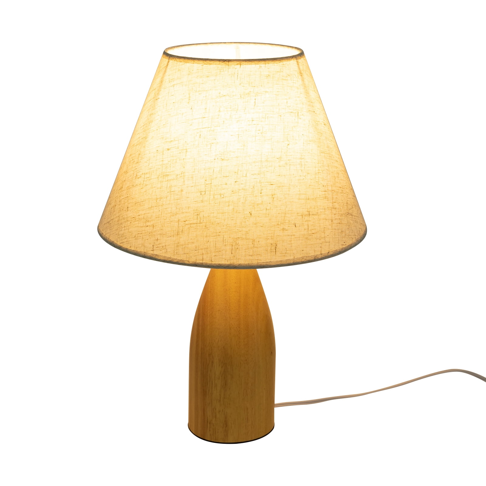 Wildnix Wood Base Table Lamp with Flax Lampshade, E26 Bulb ...