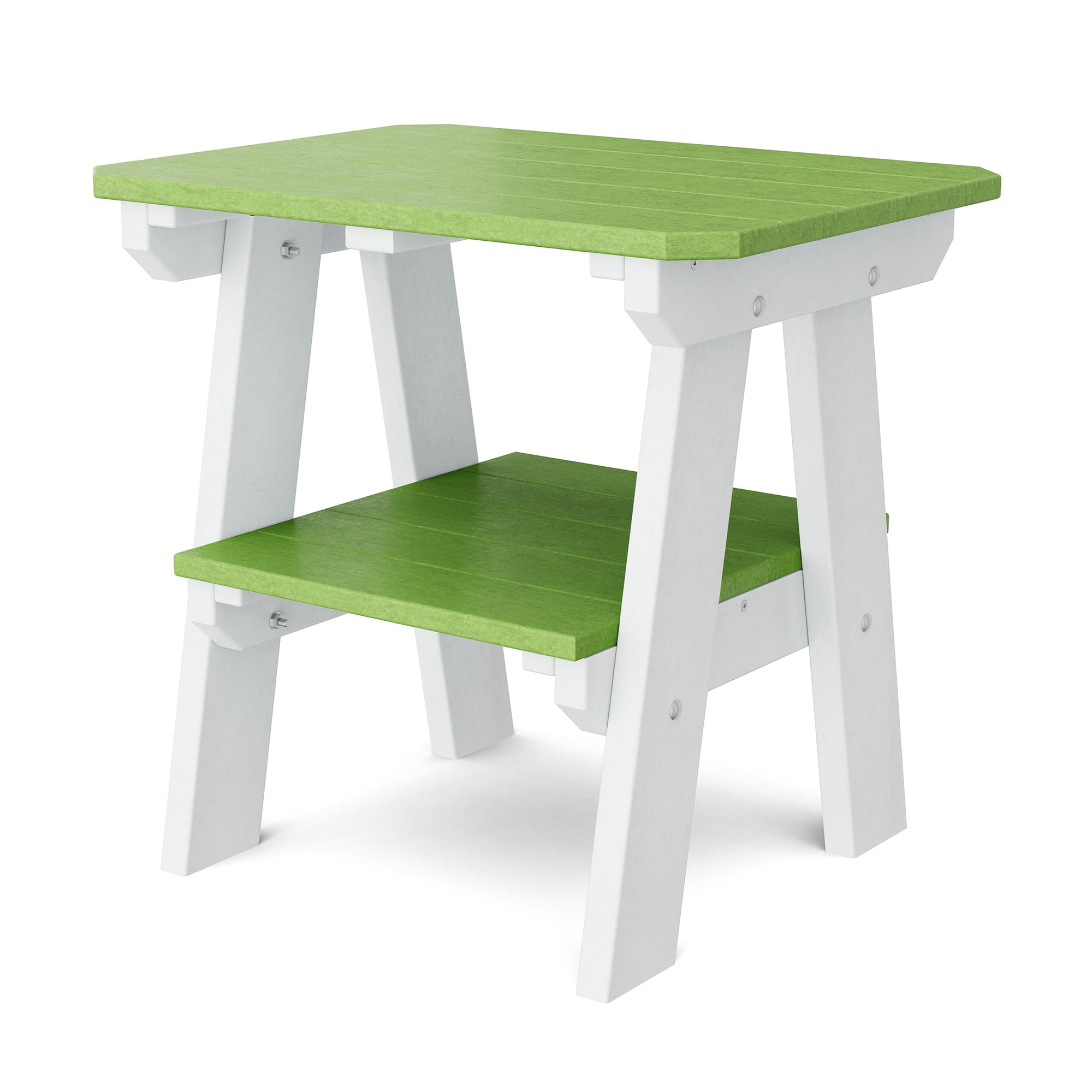Wildridge Heritage Two-Tier End Table, Lime Green and White - Outdoor Weather Resistant Recycled ...