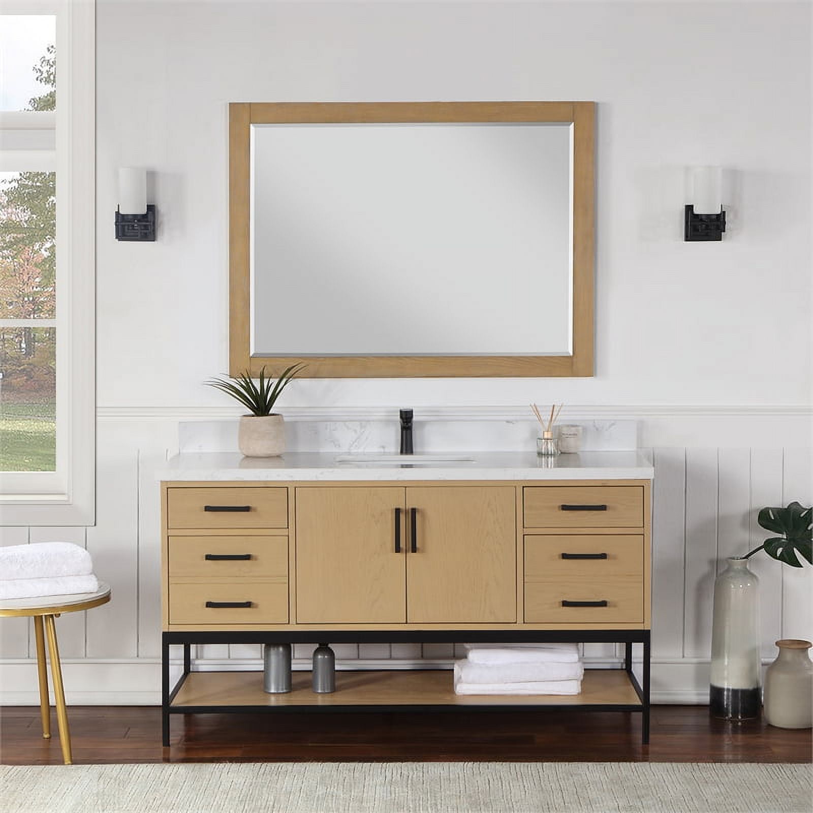 Wildy 60" Single Bathroom Vanity Set in Washed Oak with Grain White ...