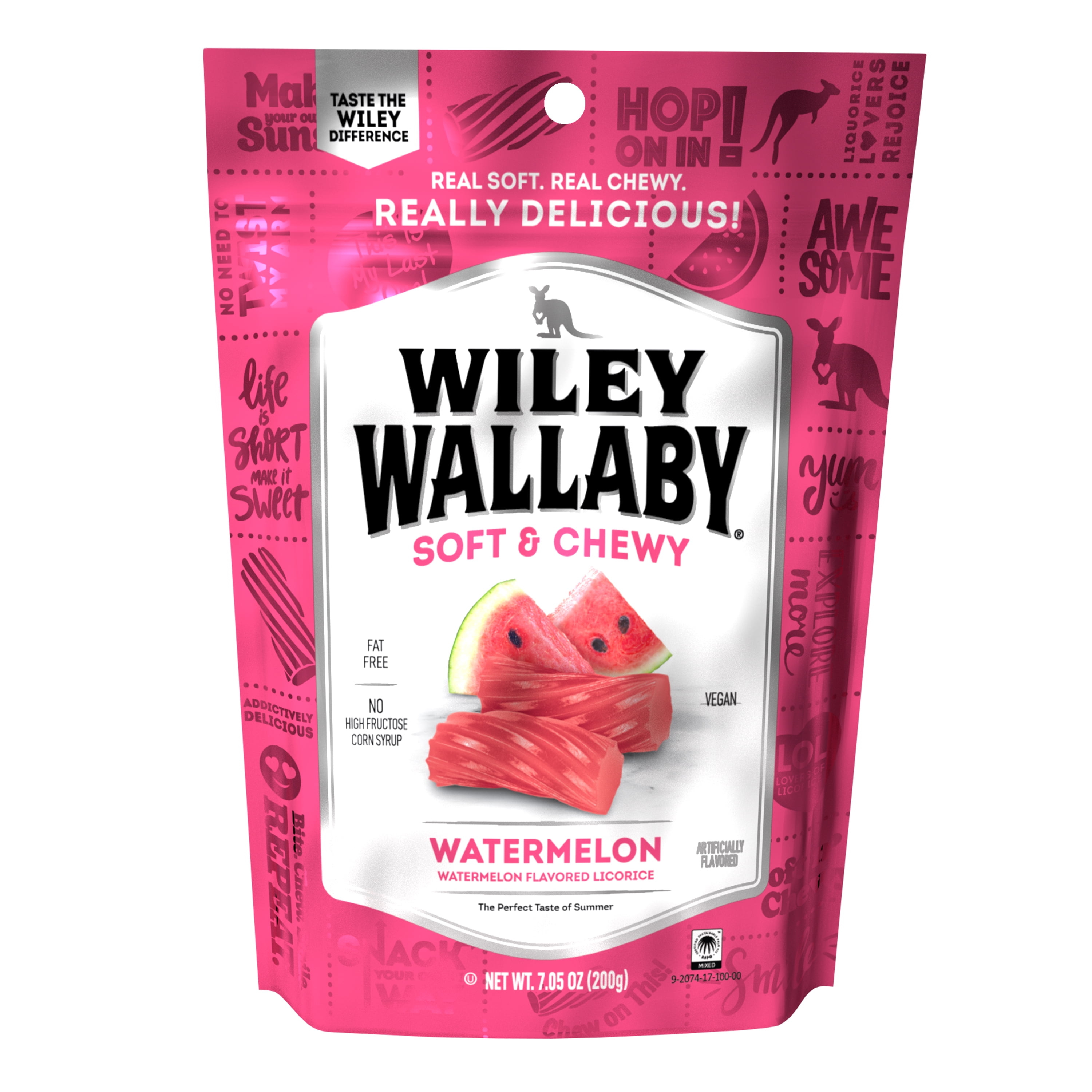 Wiley Wallaby Vegan Watermelon Licorice Candy, Soft & Chewy, Kosher, 7. ...