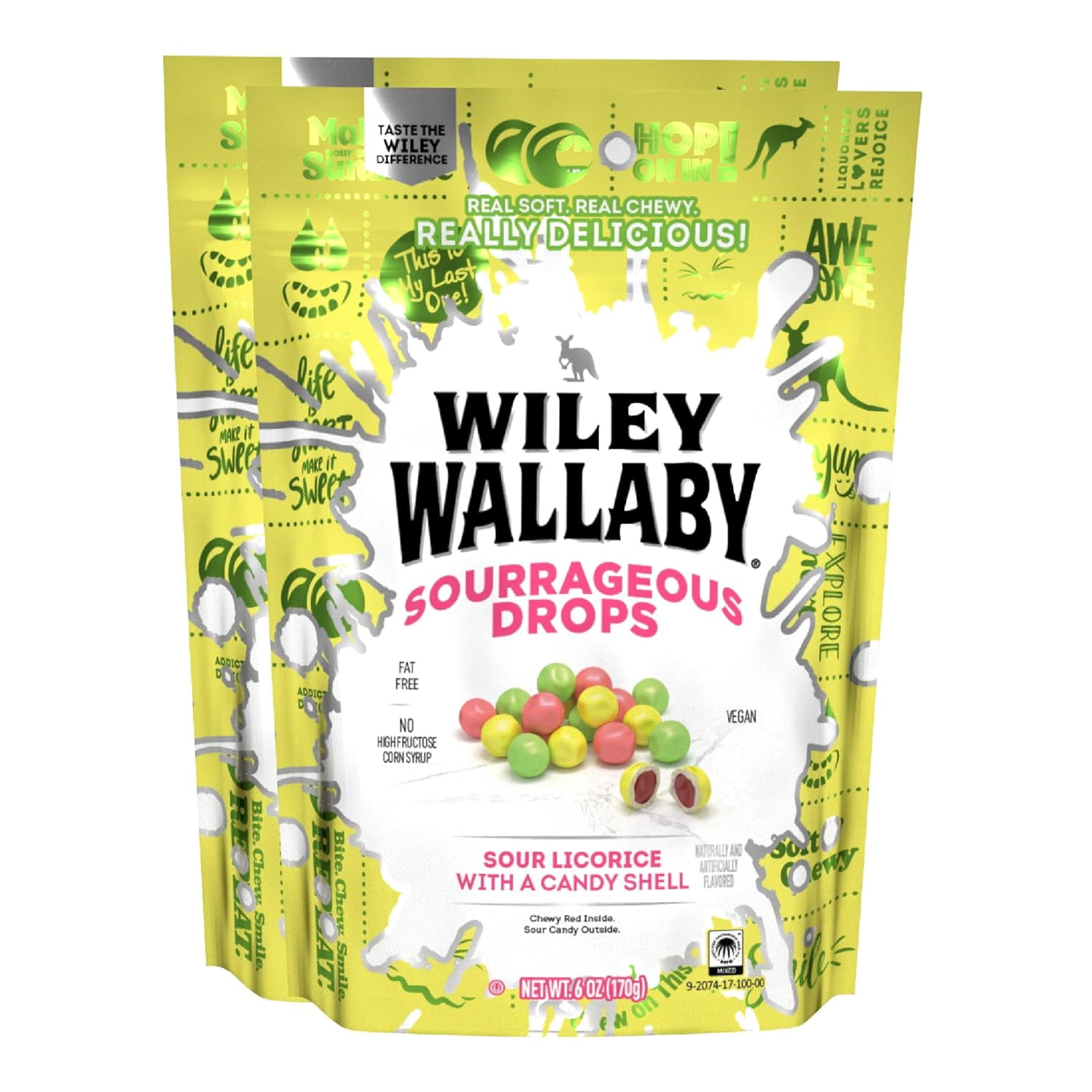 Wiley Wallaby 6 Ounce Sourrageous Drops Mix of Watermelon, Green Apple ...