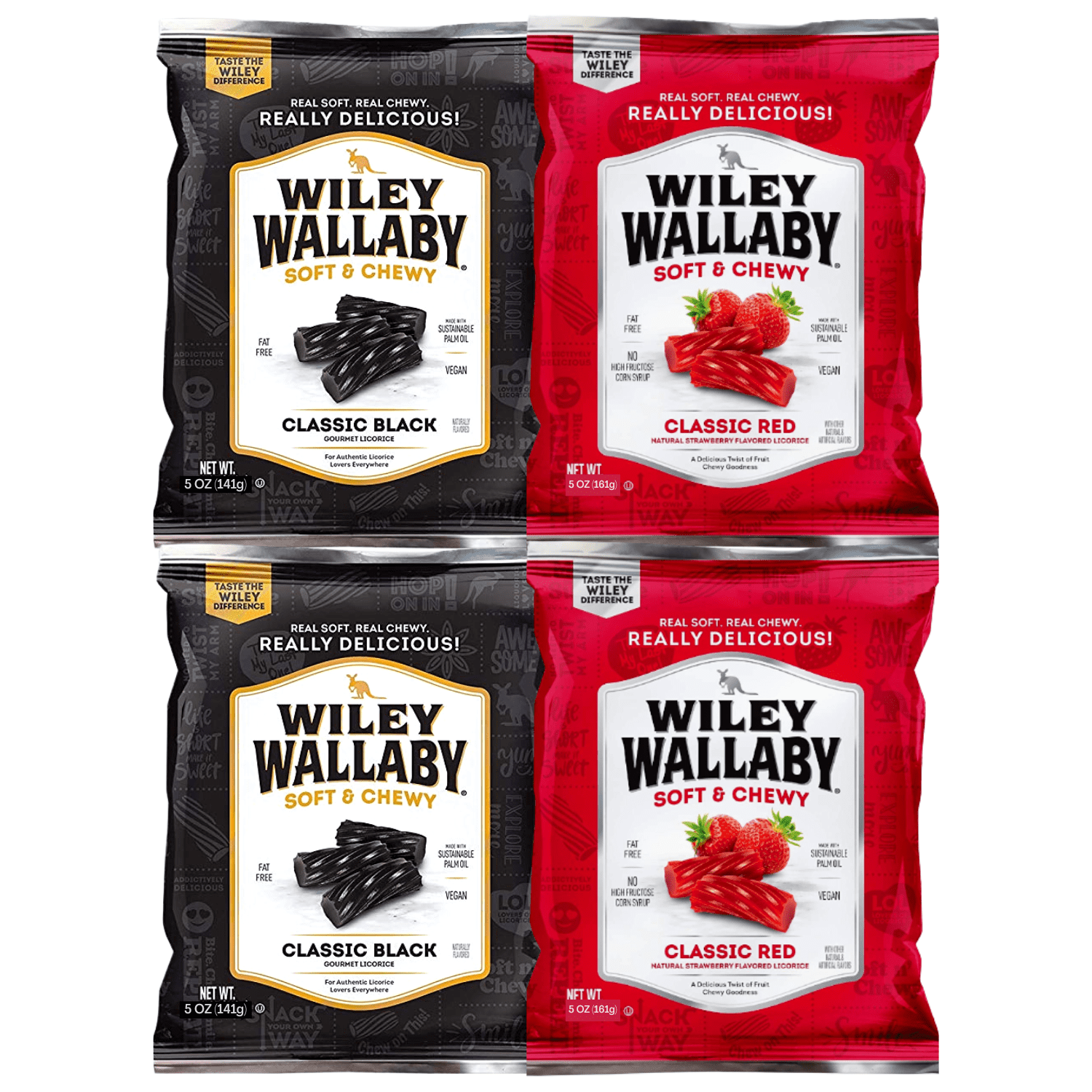 Wiley Wallaby Classic Black and Red Licorice, Soft Chewy Gourmet Candy ...