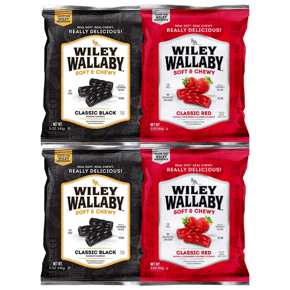 Wiley Wallaby Classic Black and Red Licorice, Soft Chewy Gourmet Candy ...