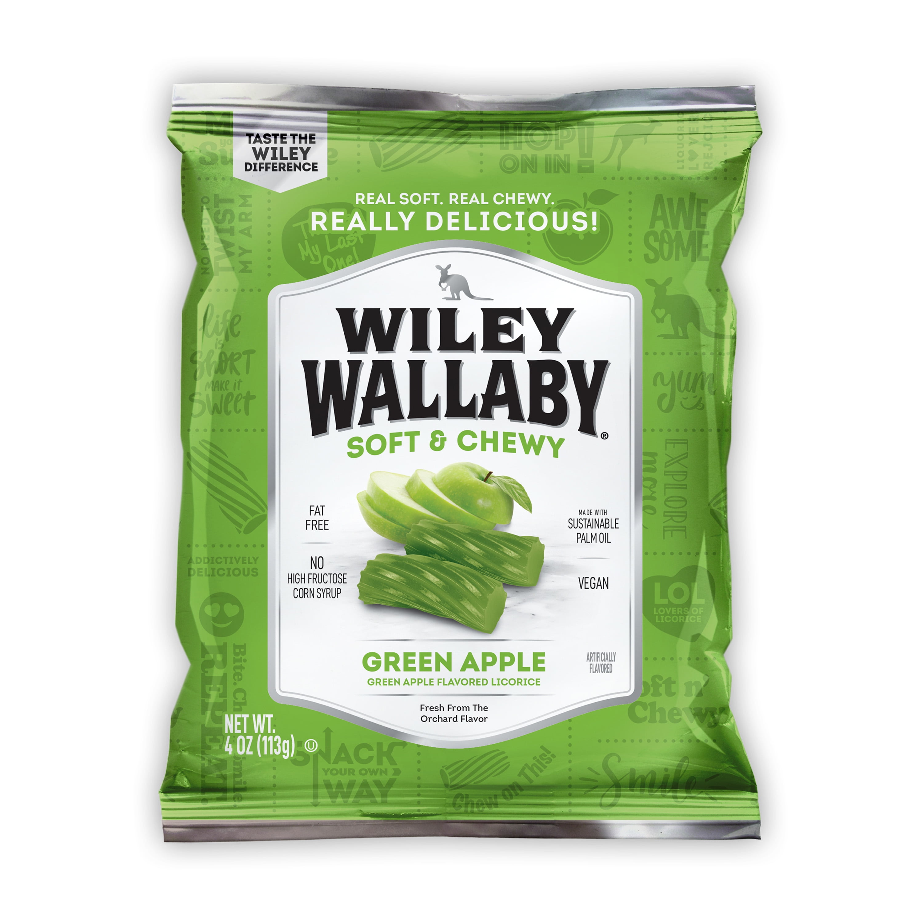 Wiley Wallaby Vegan Green Apple Licorice, Fat-Free, No High Fructose ...