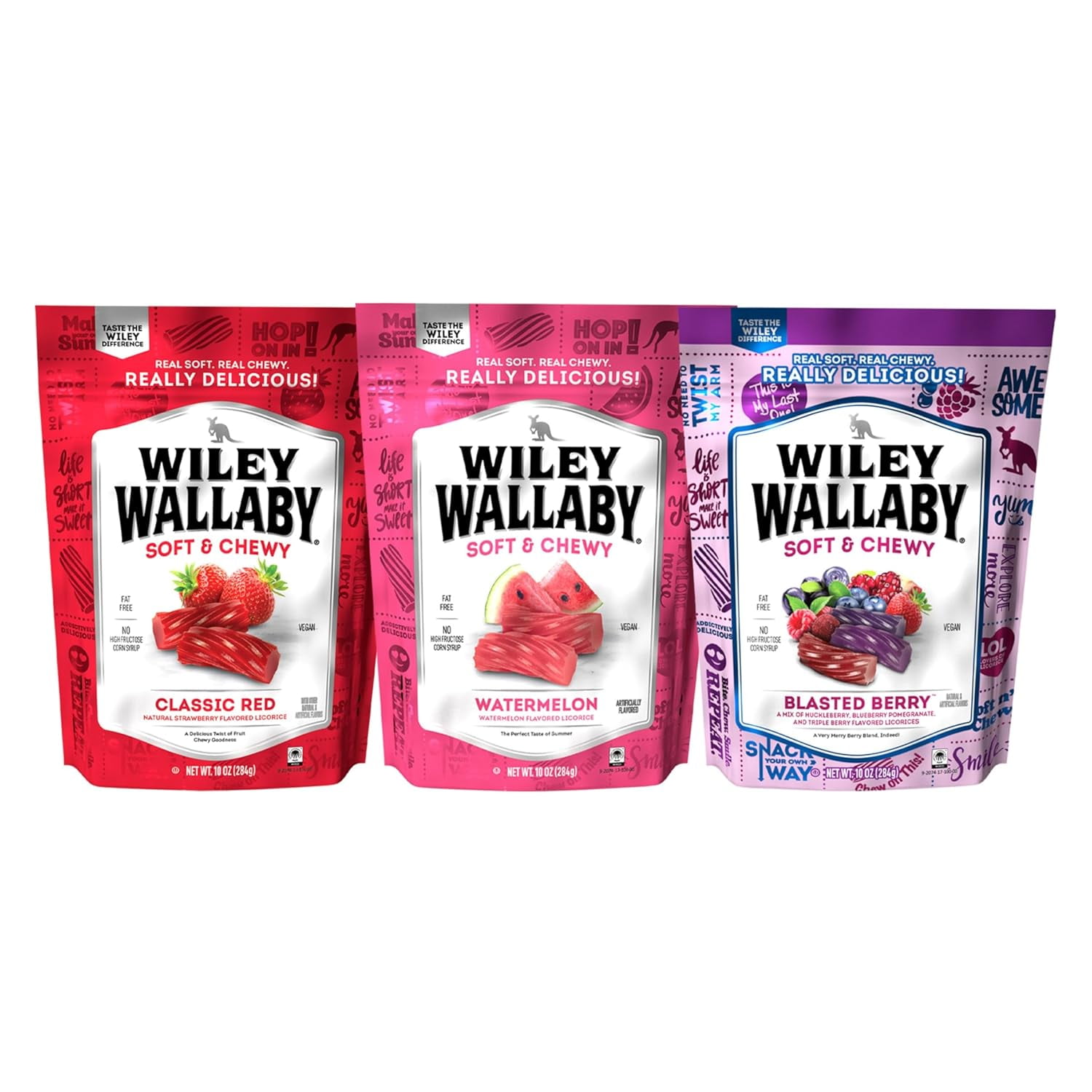 Wiley Wallaby Licorice 10 Ounce Classic Red, Watermelon, & Blasted ...