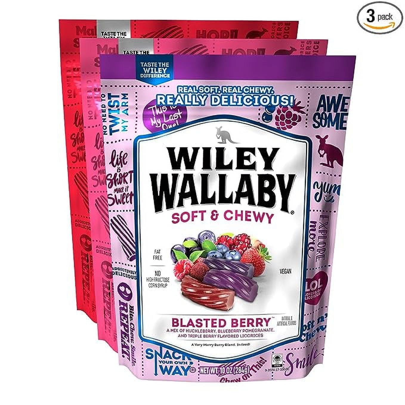 Wiley Wallaby Licorice Variety Pack, Red, Watermelon, Berry, 10 oz, 3 ...