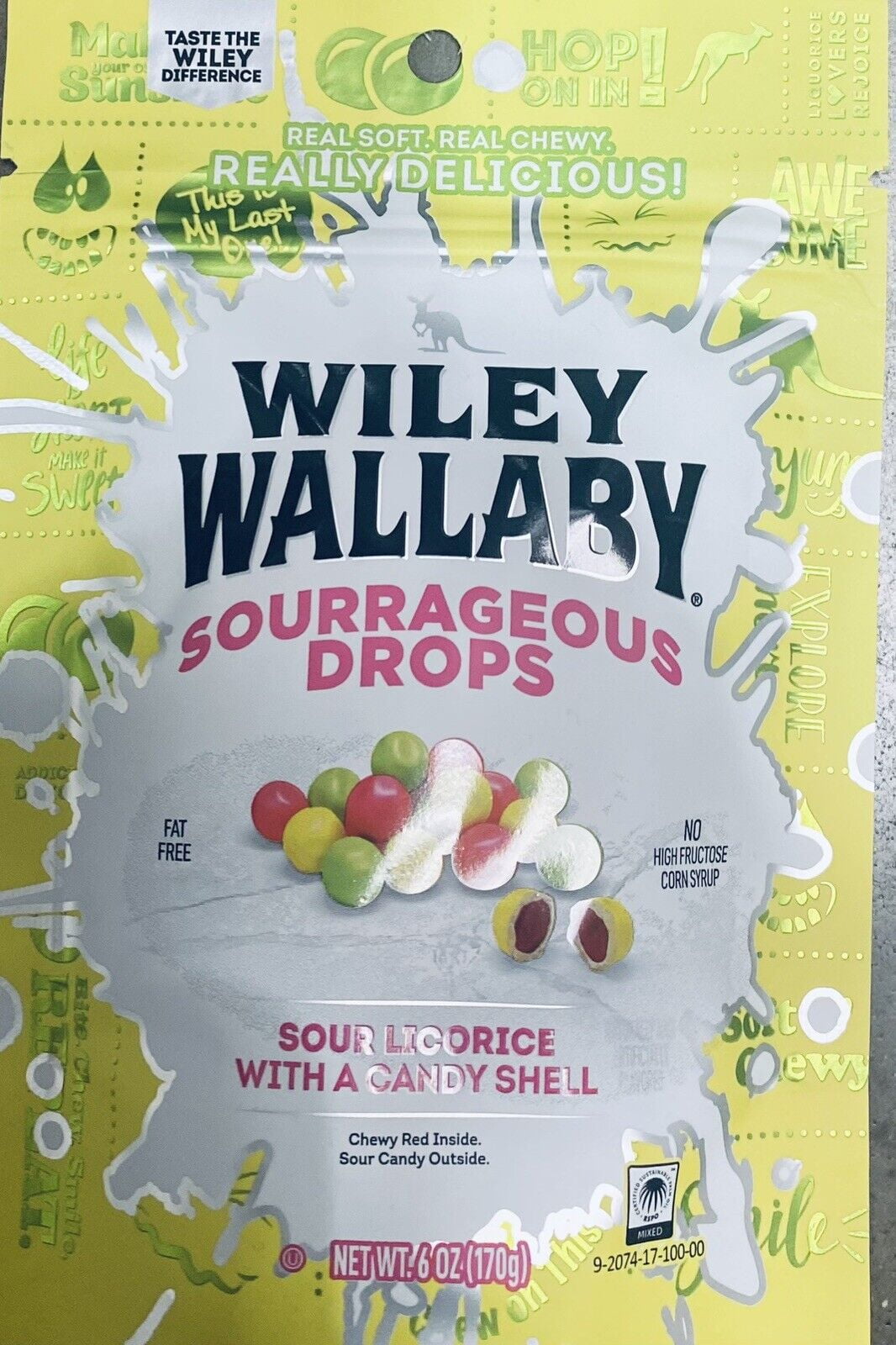 Wiley Wallaby SOURRAGEOUS DROPS Sour Licorice With a Candy Shell 6 Oz ...