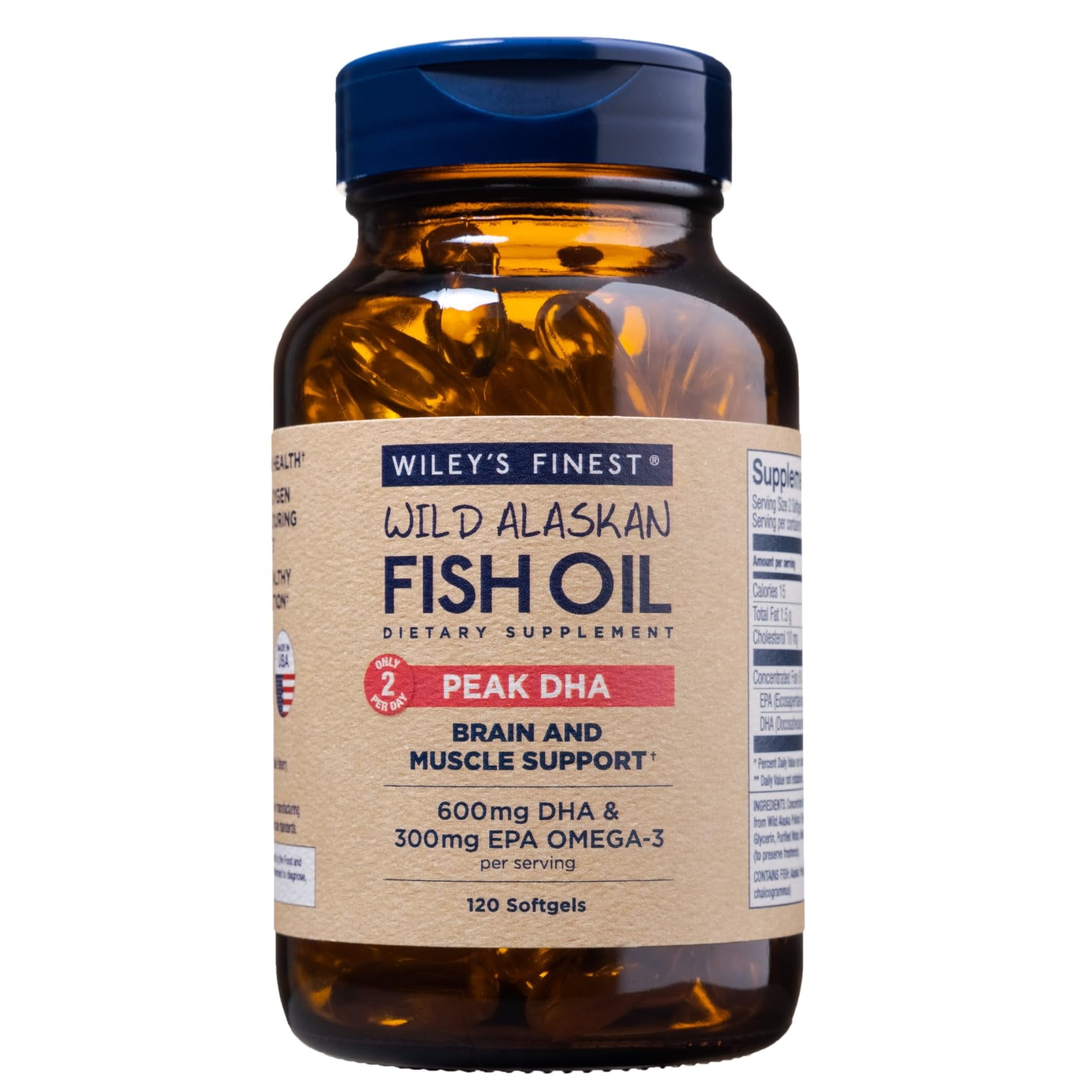 Wiley's Finest Wild Alaskan Fish Oil Peak DHA - 900mg EPA and DHA Omega ...