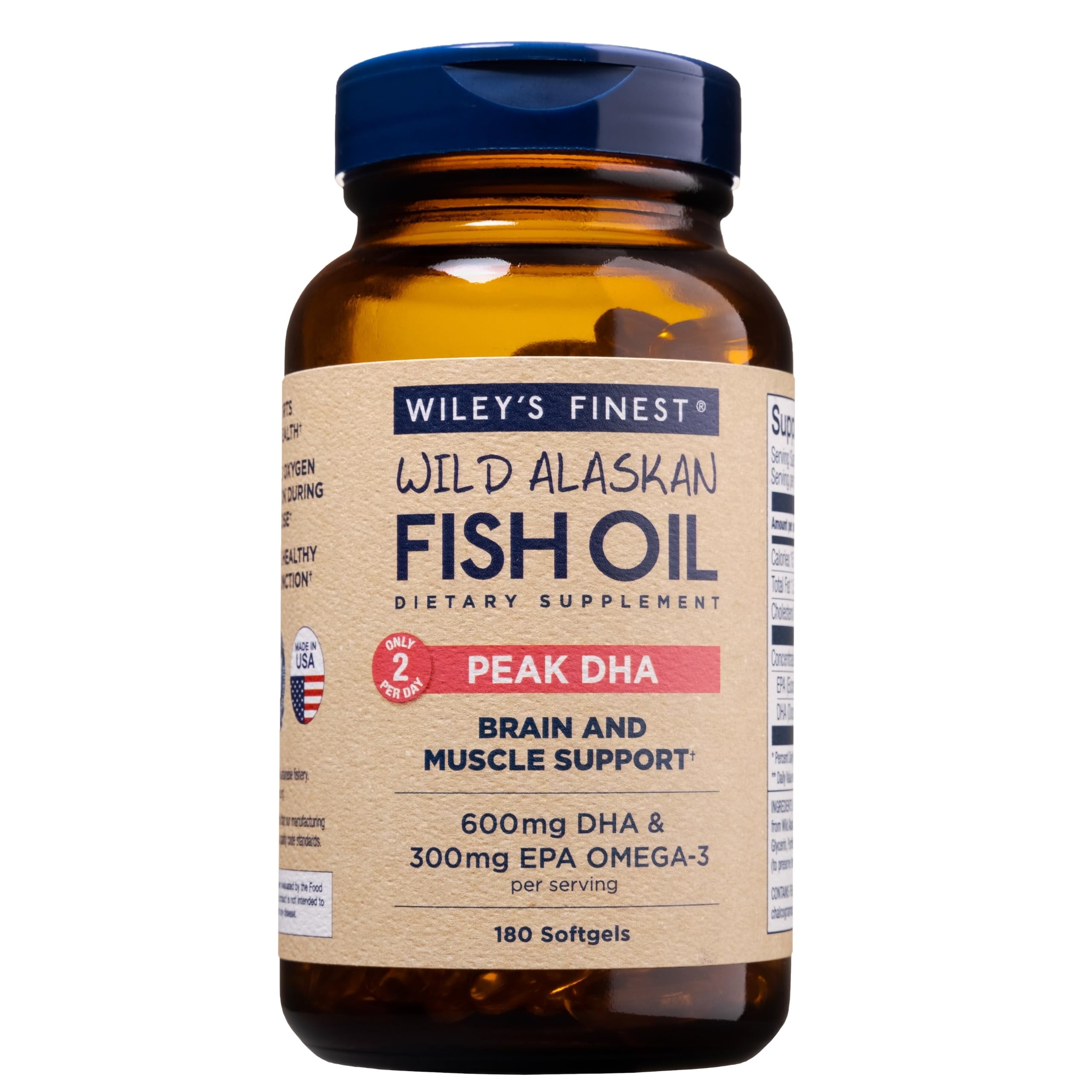 Wiley's Finest Wild Alaskan Fish Oil Peak DHA - 900mg EPA and DHA Omega ...