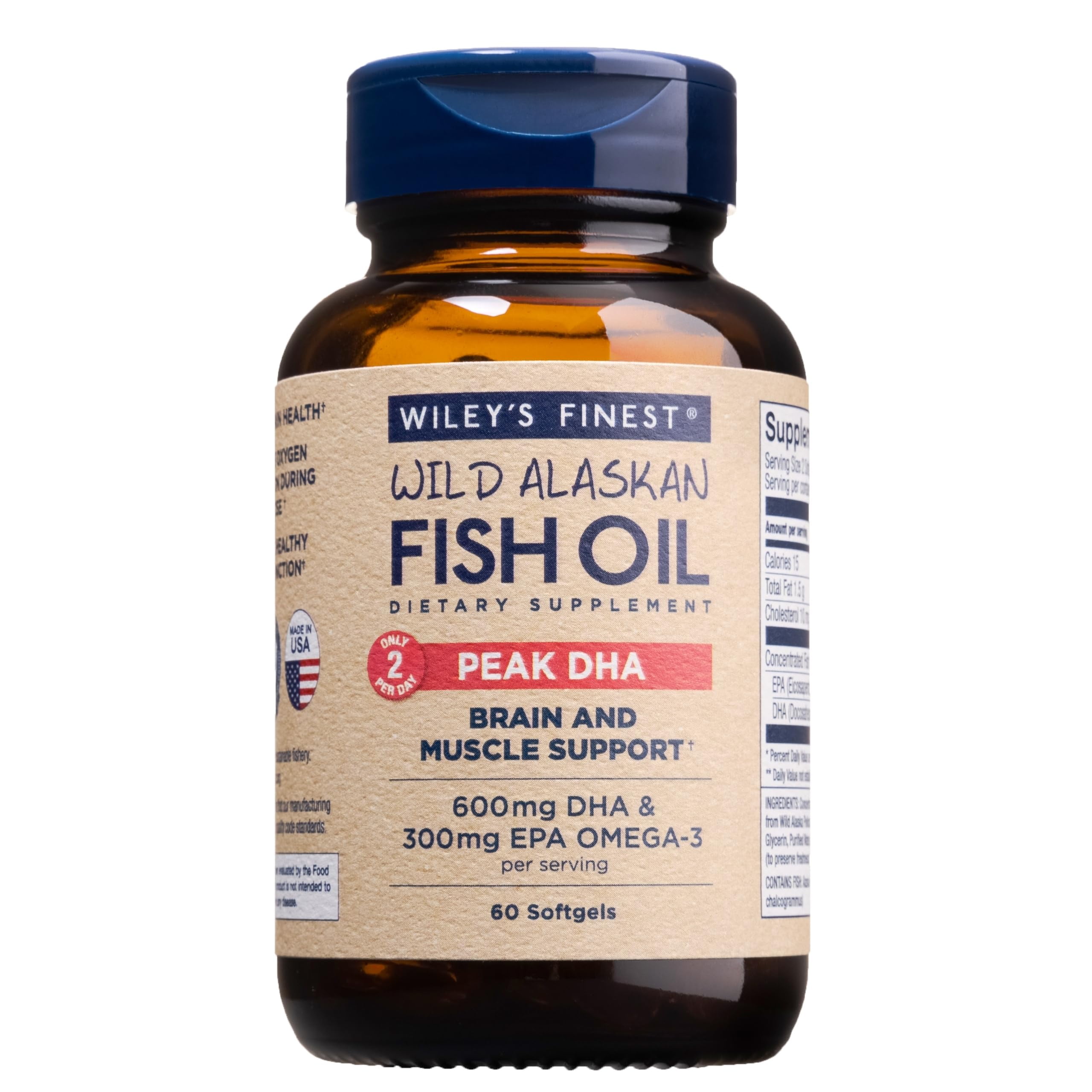 Wiley's Finest Wild Alaskan Fish Oil Peak DHA - 900mg EPA and DHA Omega ...
