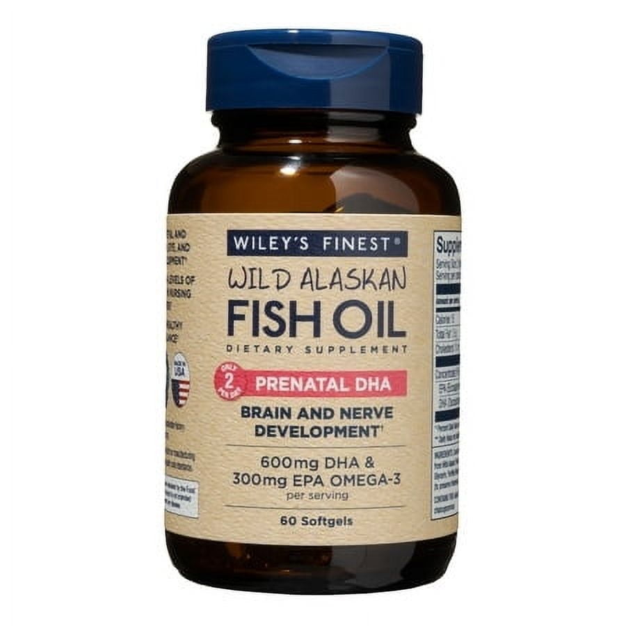 Wiley's Finest Wild Alaskan Fish Oil Prenatal DHA - 720mg EPA and DHA ...