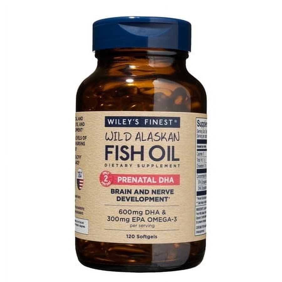 Wiley's Finest Wild Alaskan Fish Oil Prenatal DHA - 720mg EPA and DHA Omega-3s for Pregnant ...