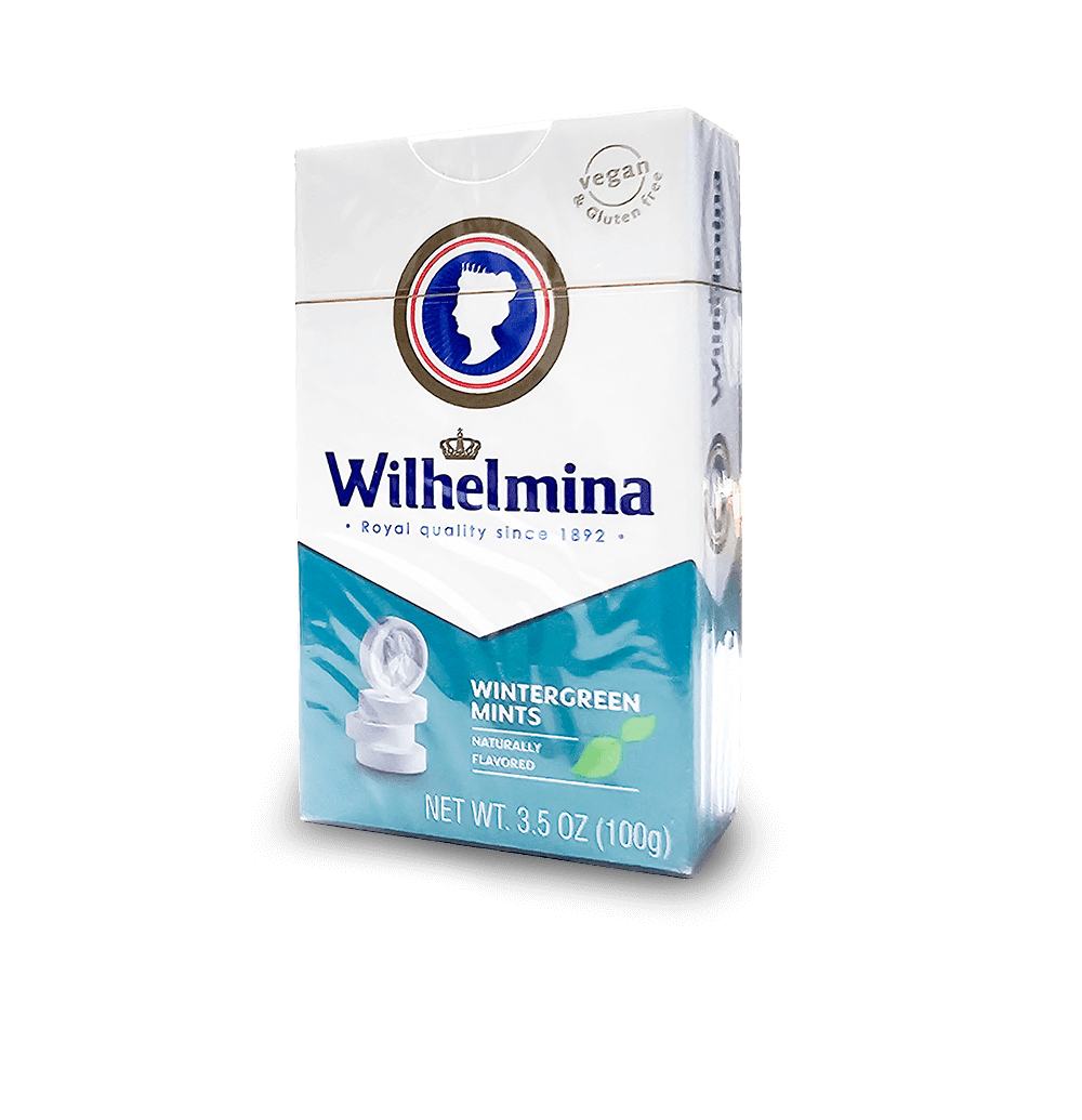 Wilhelmina Wintergreen Mint Candies Box — 3.5oz (100g) Dutch Candy MADE ...