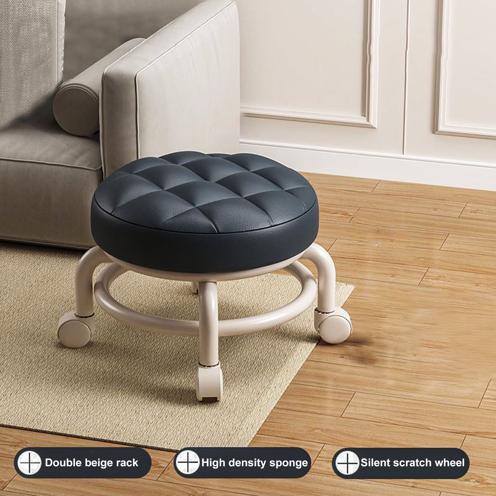 Wilitto Heavy-Duty Shoe Stool Faux Leather Surface Sponge Filling Metal ...