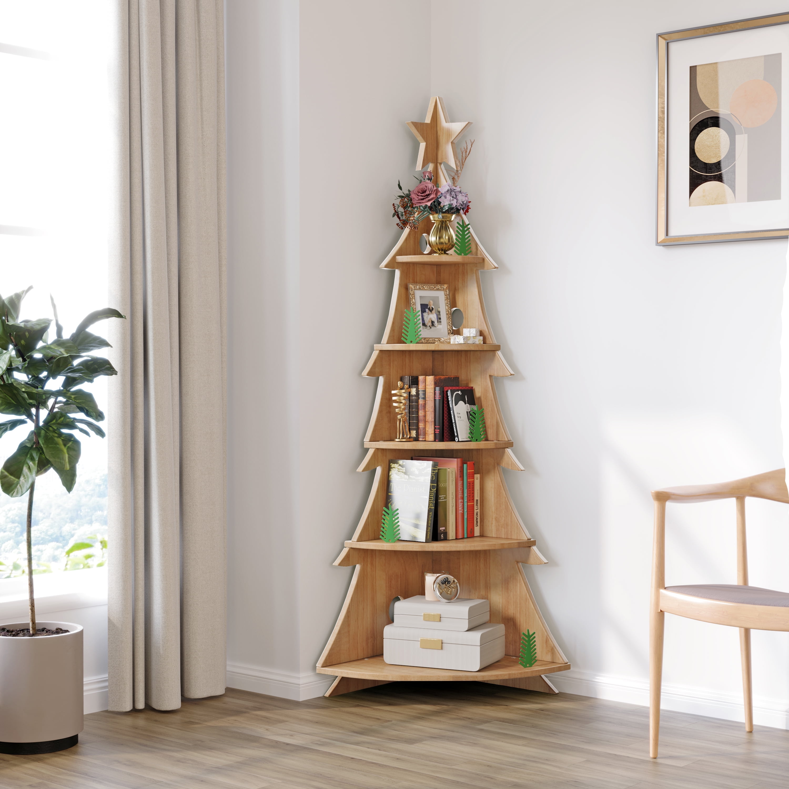 Wilk Corner Shelf, 5-Tier Corner Bookshelf, Wood Corner Etagere ...