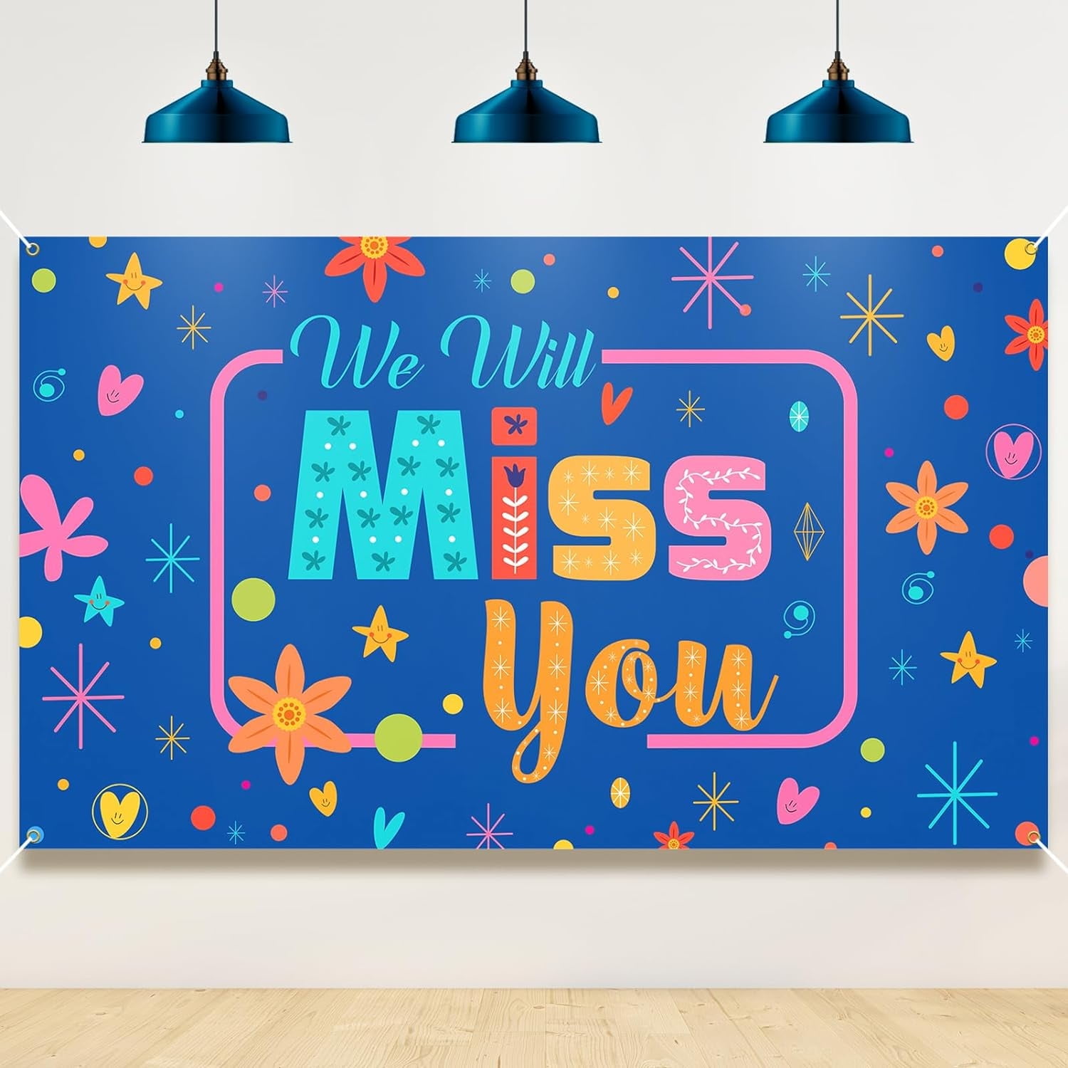 We Will Miss You Backdrop, Going Away Party Decorations, Blue Farewell ...