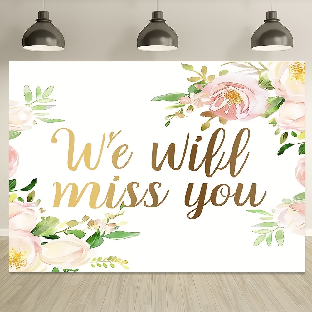 We Will Miss You Backdrop Pink Floral Farewell Party Decorations Gold Glitter Photography ...