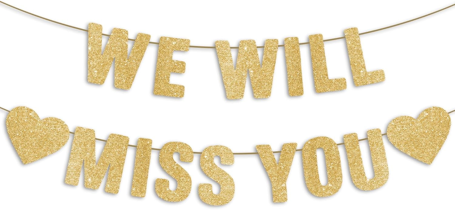 We Will Miss You Gold Glitter Banner, Retirement Going Away Party ...