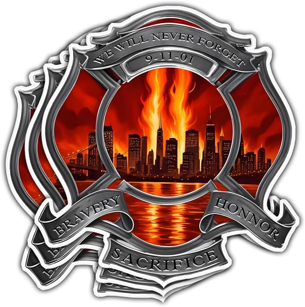 We Will Never Forget 9/11 Sticker, Fireman Bravery, Honor And Sacrifice ...