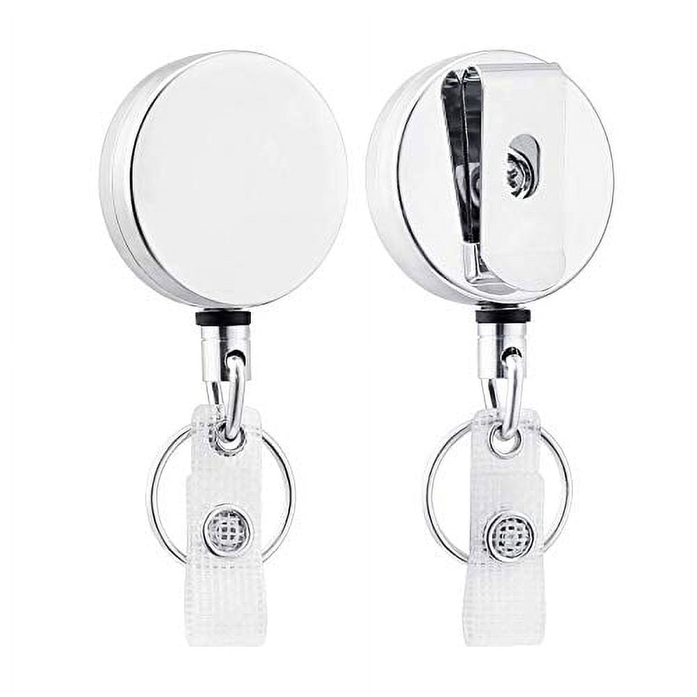 Will Well Retractable Metal Badge Holder Reel with Belt Clip Key Ring ...