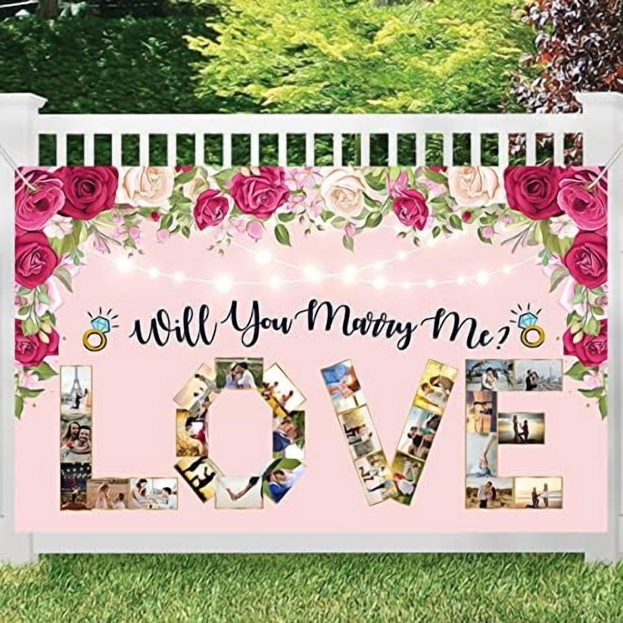 Will You Marry Me Photo Backdrop Banner-Rose Diamonds and Love Sign ...