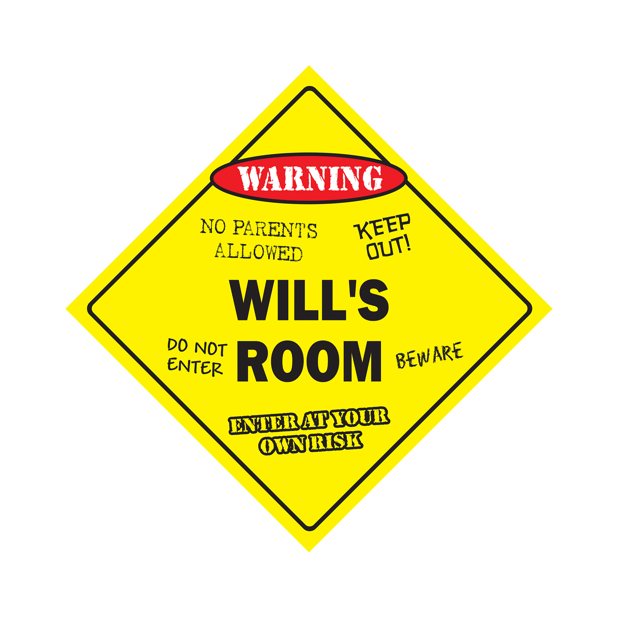 Will's Room Sign Crossing Zone Xing | Indoor/Outdoor | 14" Tall kids ...