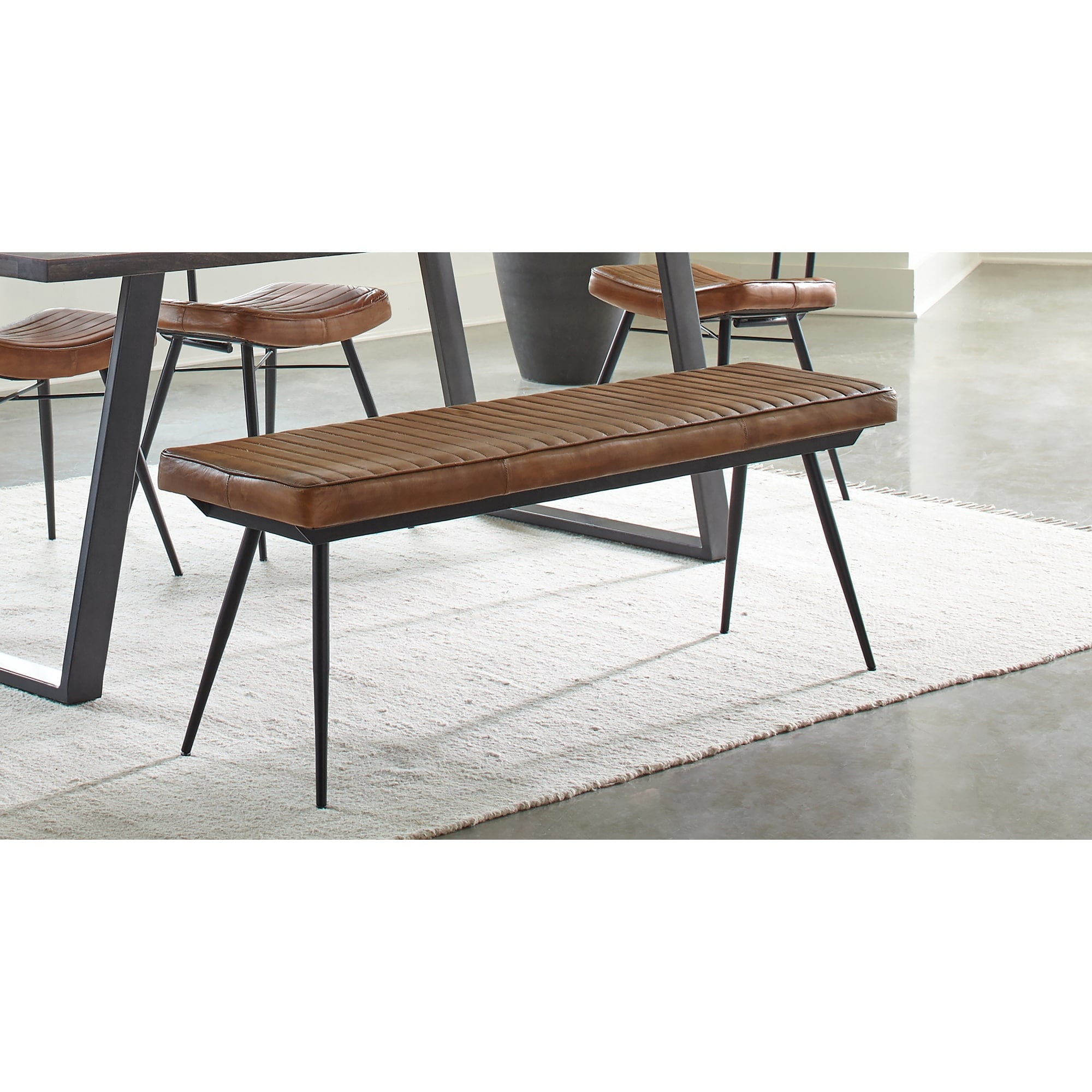 Willacy Upholstered Tufted Cushion Side Bench Camel Metal Finish ...