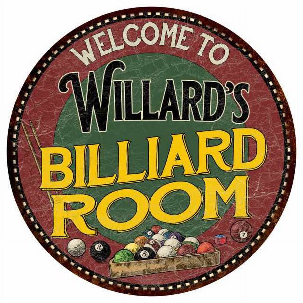 Willard's Billiard Room 12" Round Metal Sign Kitchen Wall Décor ...