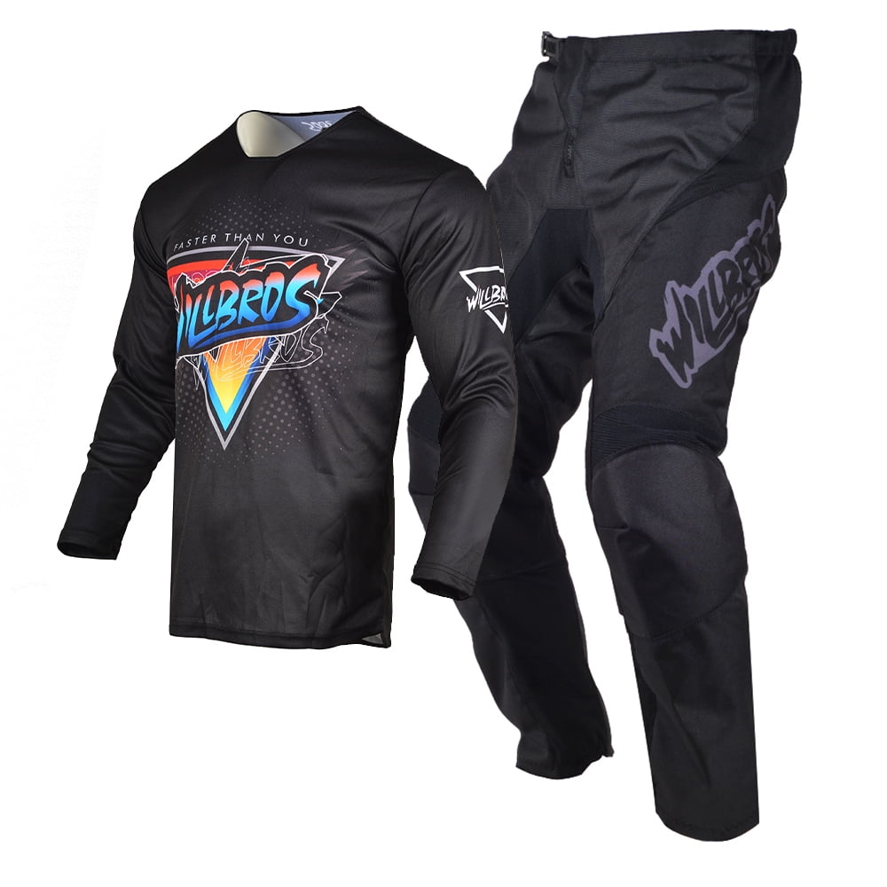 Willbros MX Jersey Pants Combo, Offroad Riding Gear Set, Black, Adult S ...