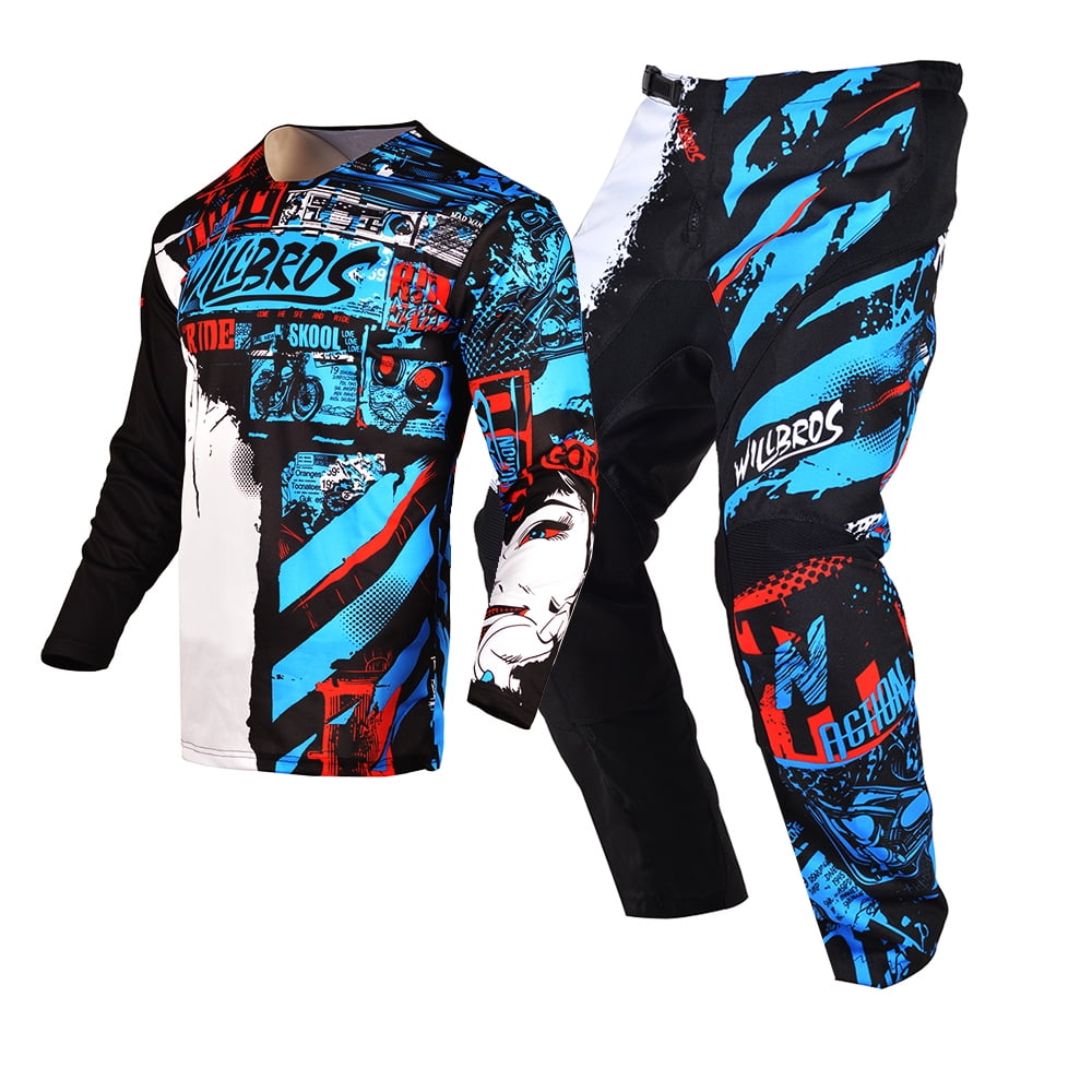 Willbros Adult Motocross Gear Set, MX Dirt Bike Riding, Blue (Jersey L ...