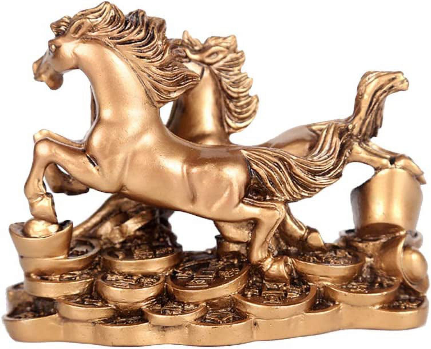 Willcome Feng Shui Double Brass Horse Wealth Prosperity Statue Resin ...