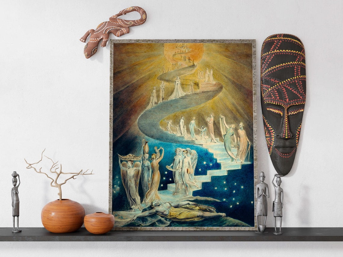 William Blake - Jacobs Ladder. Poster On, Bedroom Decor, Ready To Hang ...