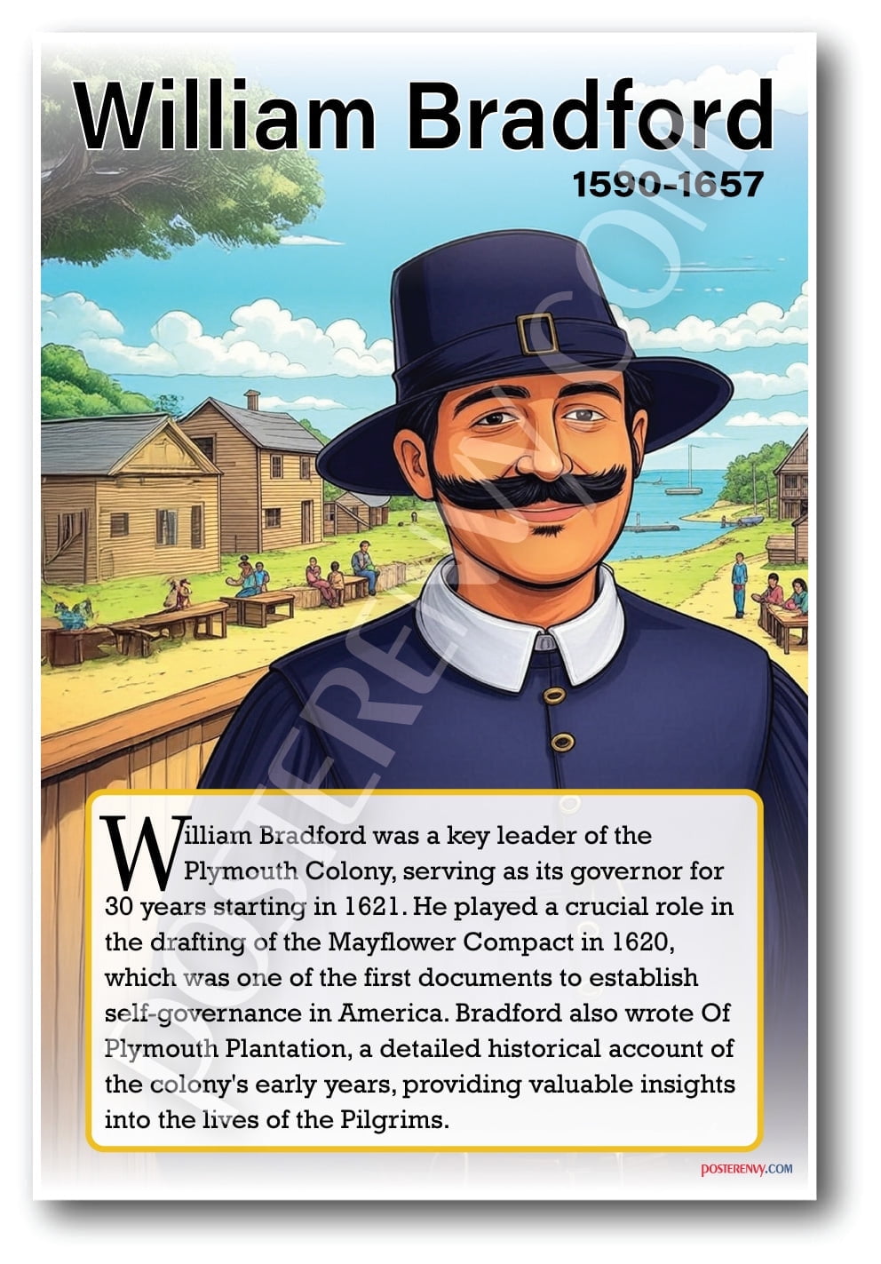 William Bradford - Plymouth Colony Governor - Biography Poster 18 x 12 ...