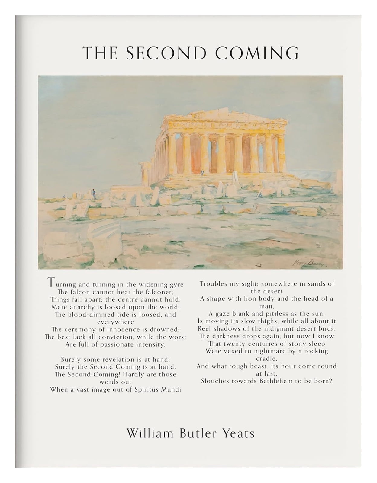 William Butler Yeats Poem Art Print Ancient Greek Ruins Landscape Wall ...