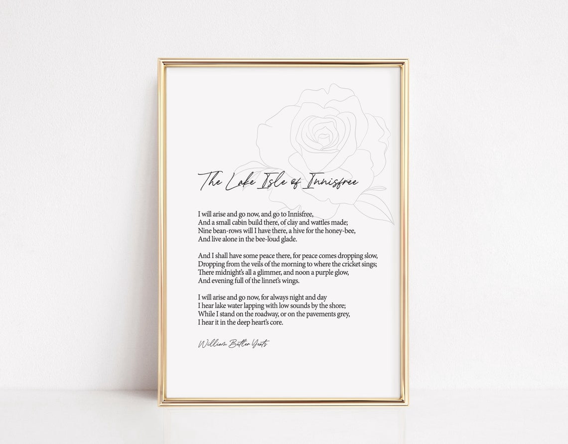 William Butler Yeats Poem, Lake Isle Of Innisfree, W.B. Yeats Wall Art ...
