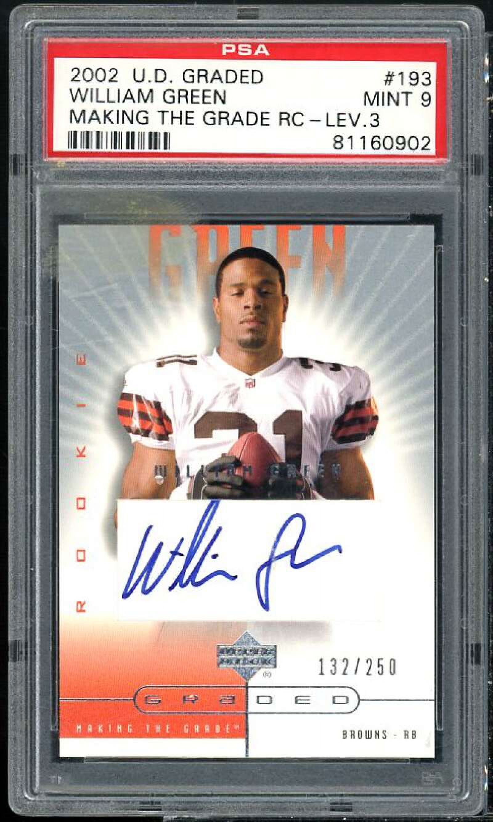 William Green Rookie Card 2002 U.D. Graded Making The Grade #193 PSA 9 ...