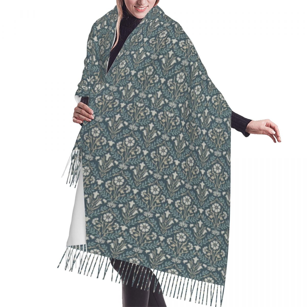 William Morris Bellflowers Pattern Manilla Olive Scarf Wrap Women Long ...
