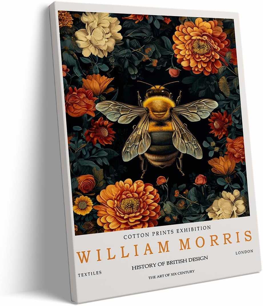 William Morris Botanical Bumble Bee Art - Vintage Wall Art, 24x36in ...