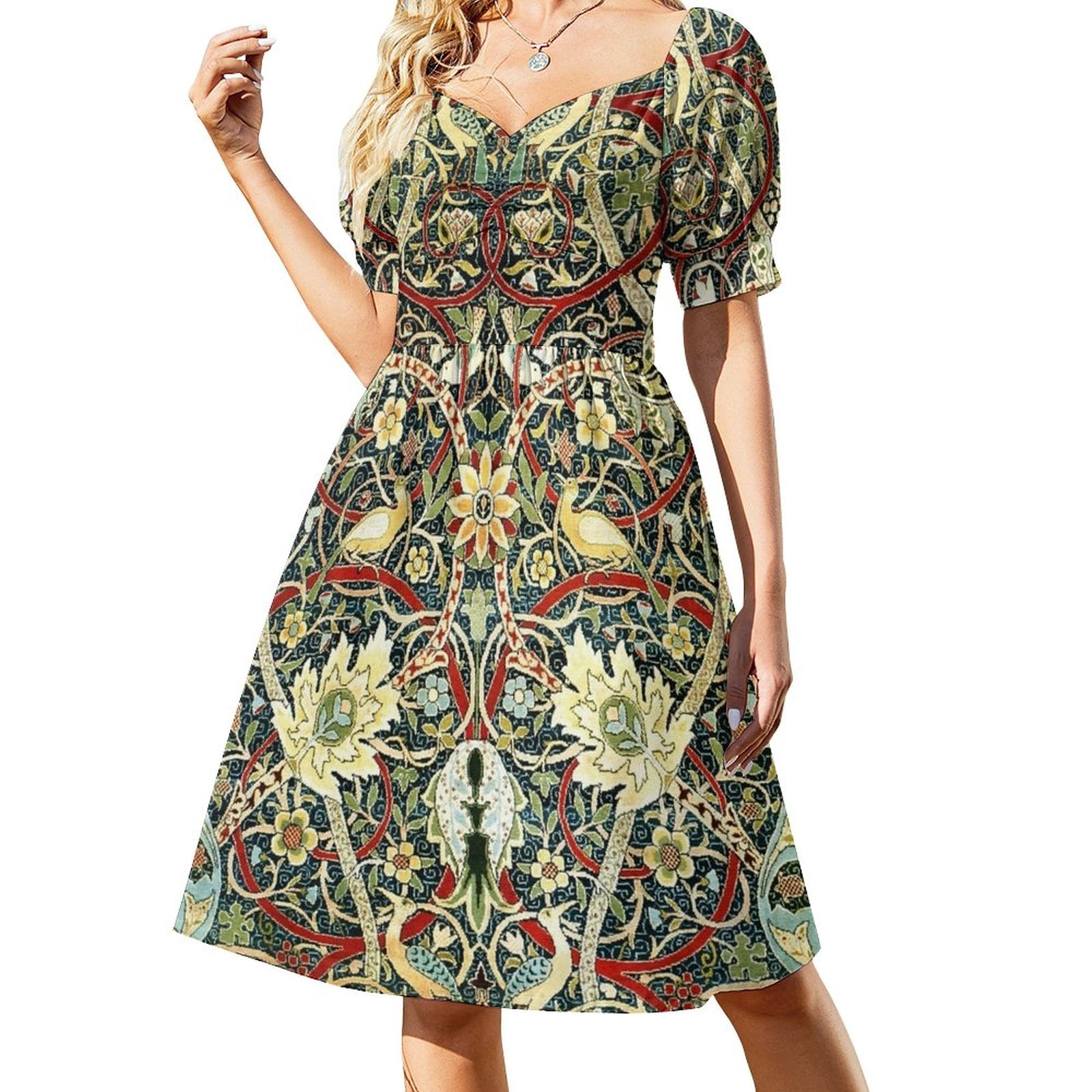 William Morris Bullerswood Antique Rug Print Dress luxury evening dress ...