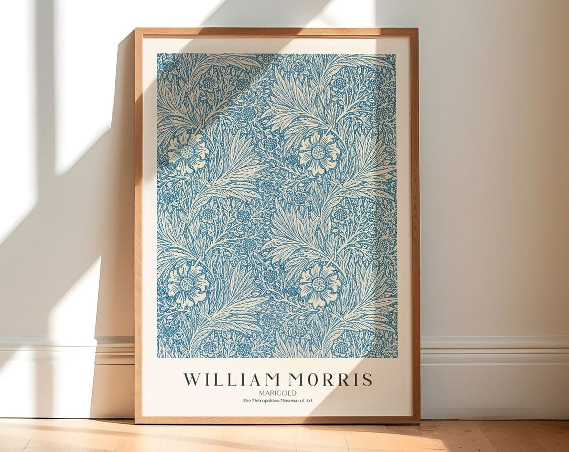 William Morris Exhibition Wall Art Print, Neutral Blue Abstract Vintage ...